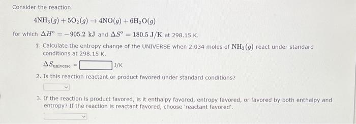 Solved Consider the reaction 4NH3(g)+5O2(g)→4NO(g)+6H2O(g) | Chegg.com