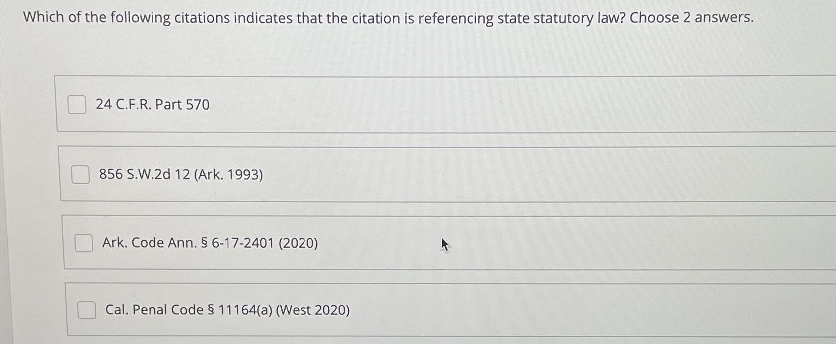 Solved Which of the following citations indicates that the | Chegg.com