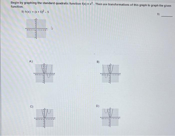 Solved Begin by graphing the standard quadratic function | Chegg.com