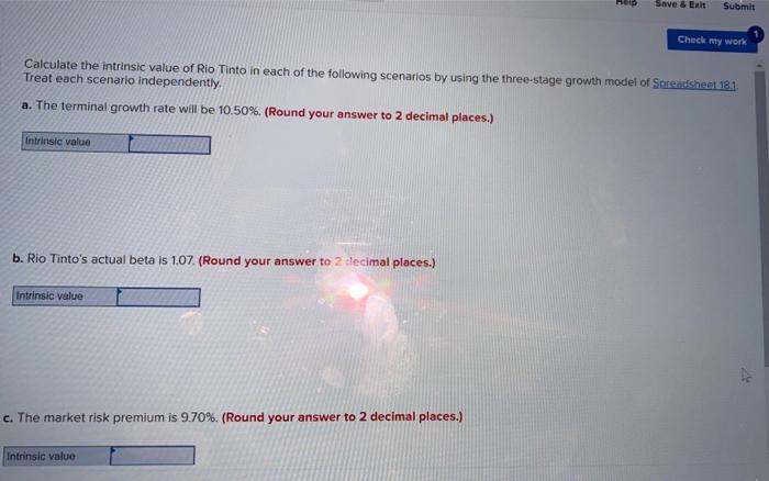 Solved Save & Exit Submit Check my work Calculate the | Chegg.com