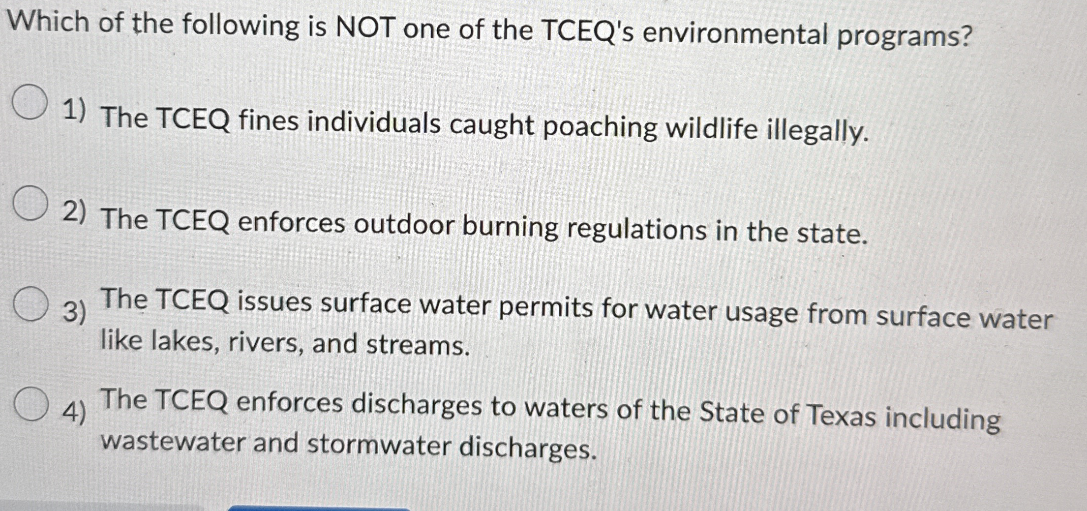 Solved Which of the following is NOT one of the TCEQ's | Chegg.com