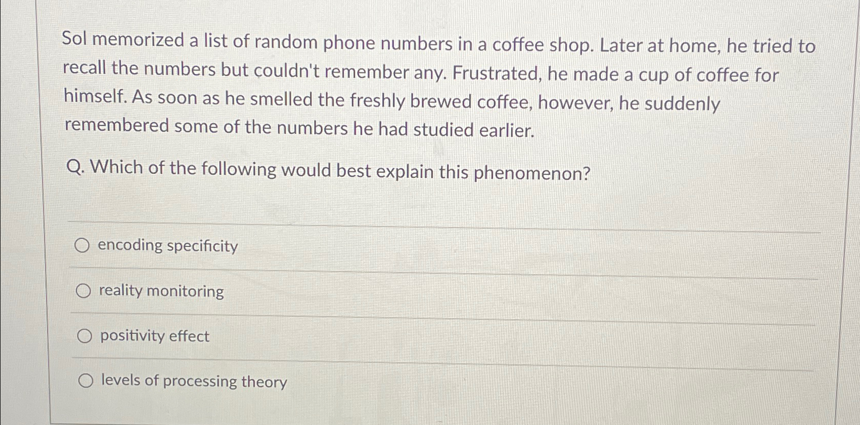 Solved Sol memorized a list of random phone numbers in a | Chegg.com