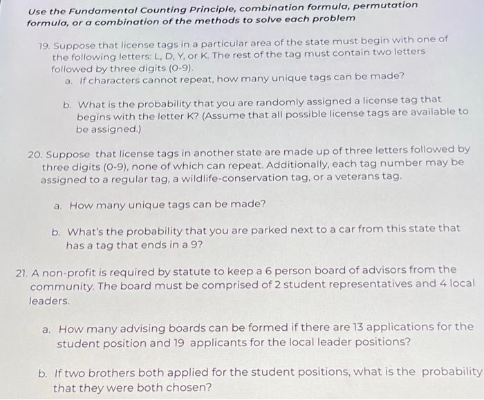 Solved Use the Fundamental Counting Principle, combination | Chegg.com
