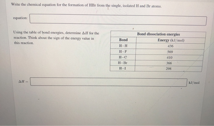 Solved Write the chemical equation for the formation of HBr | Chegg.com