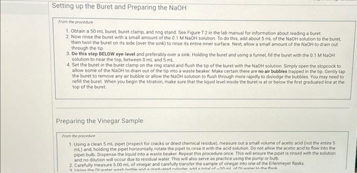 Solved Setting up the Buret and Preparing the NaOH From the | Chegg.com