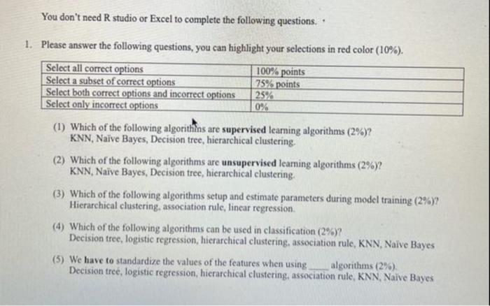 Solved You don't need R studio or Excel to complete the | Chegg.com