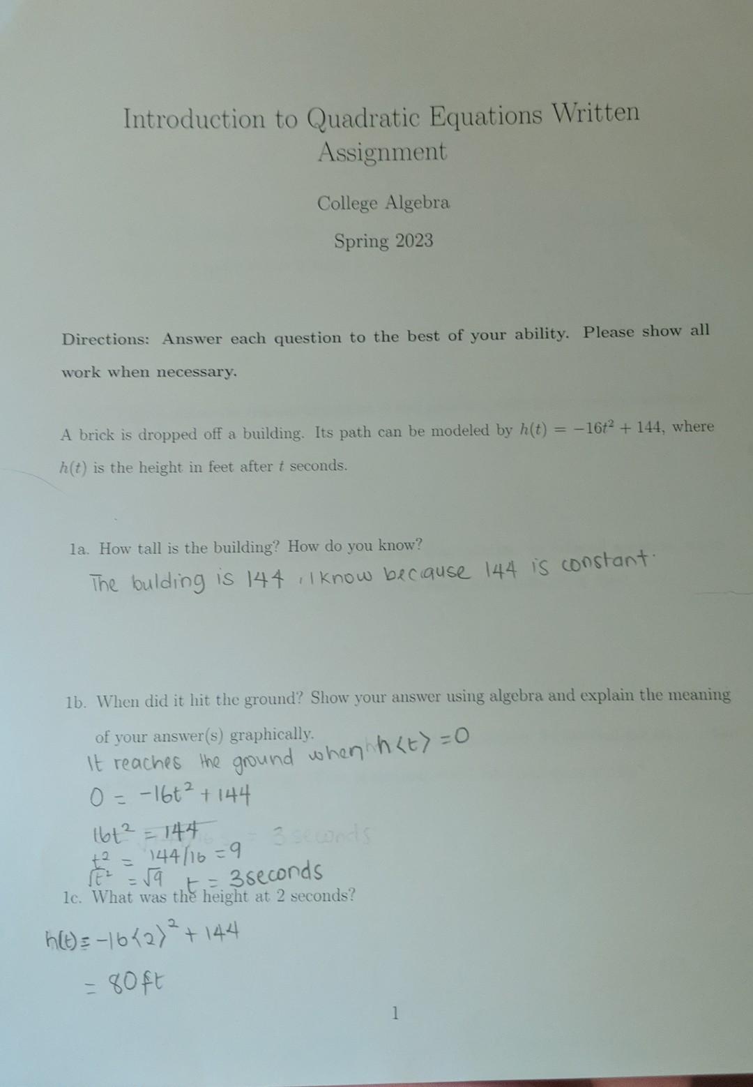 Solved Introduction to Quadratic Equations Written | Chegg.com