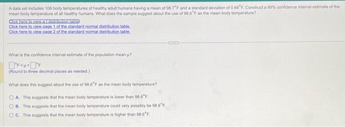 Solved Adata set includes 106 body temperatures of healthy | Chegg.com