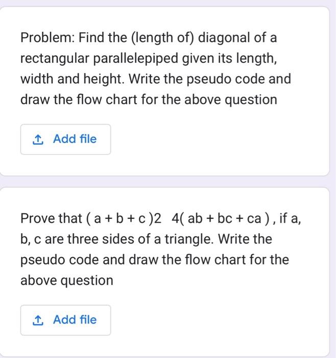 Solved Problem: Find the (length of) diagonal of a | Chegg.com