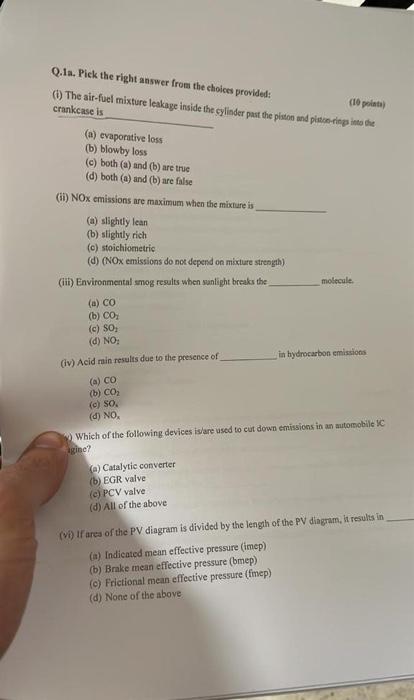 Solved Q.Ia. Pick the right answer from the choices | Chegg.com