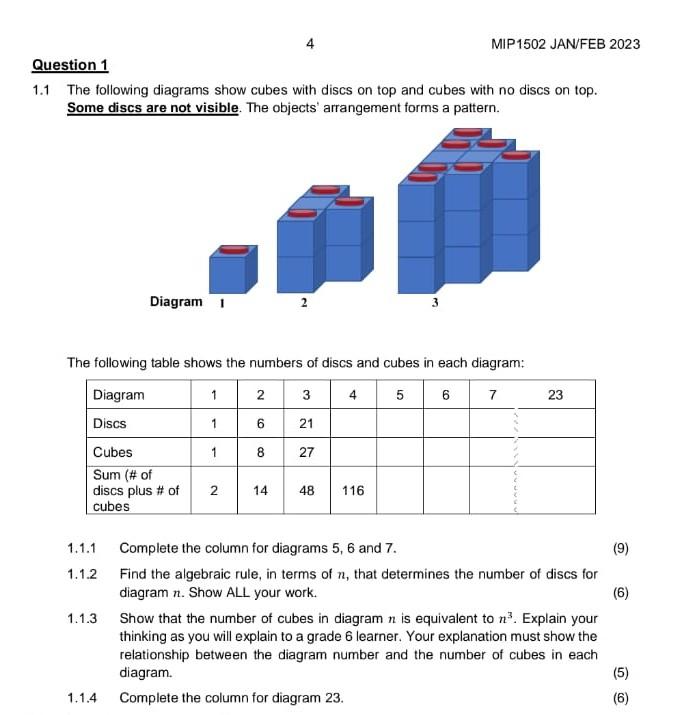 Solved Question 1 1.1 The following diagrams show cubes with | Chegg.com