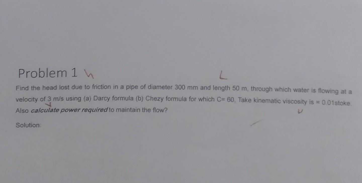Solved Problem 1 L Find the head lost due to friction in a | Chegg.com