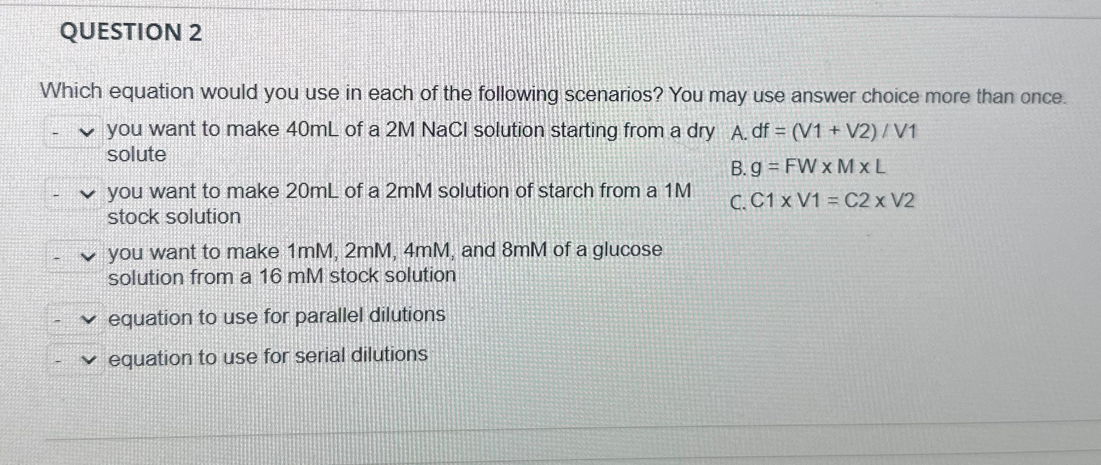 Solved QUESTION 2Which equation would you use in each of the | Chegg.com
