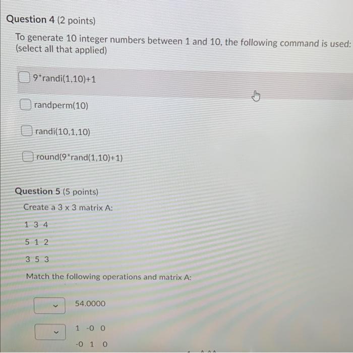 Solved Question 4 (2 points) To generate 10 integer numbers | Chegg.com