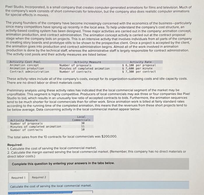 Solved Pixel Studio, Incorporated, is a small company that | Chegg.com