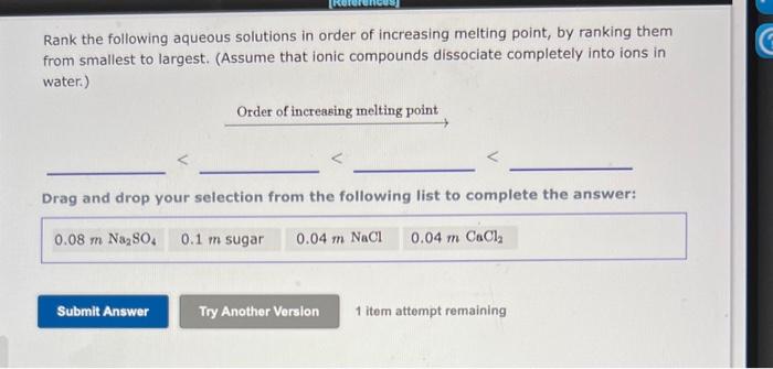 Solved Rank the following aqueous solutions in order of | Chegg.com