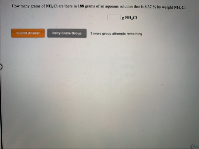 Solved How many grams of NH CI are there in 188 grams of an | Chegg.com