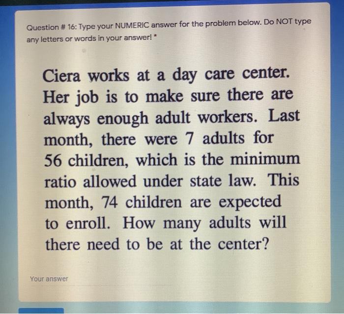 Solved Question # 16: Type your NUMERIC answer for the | Chegg.com