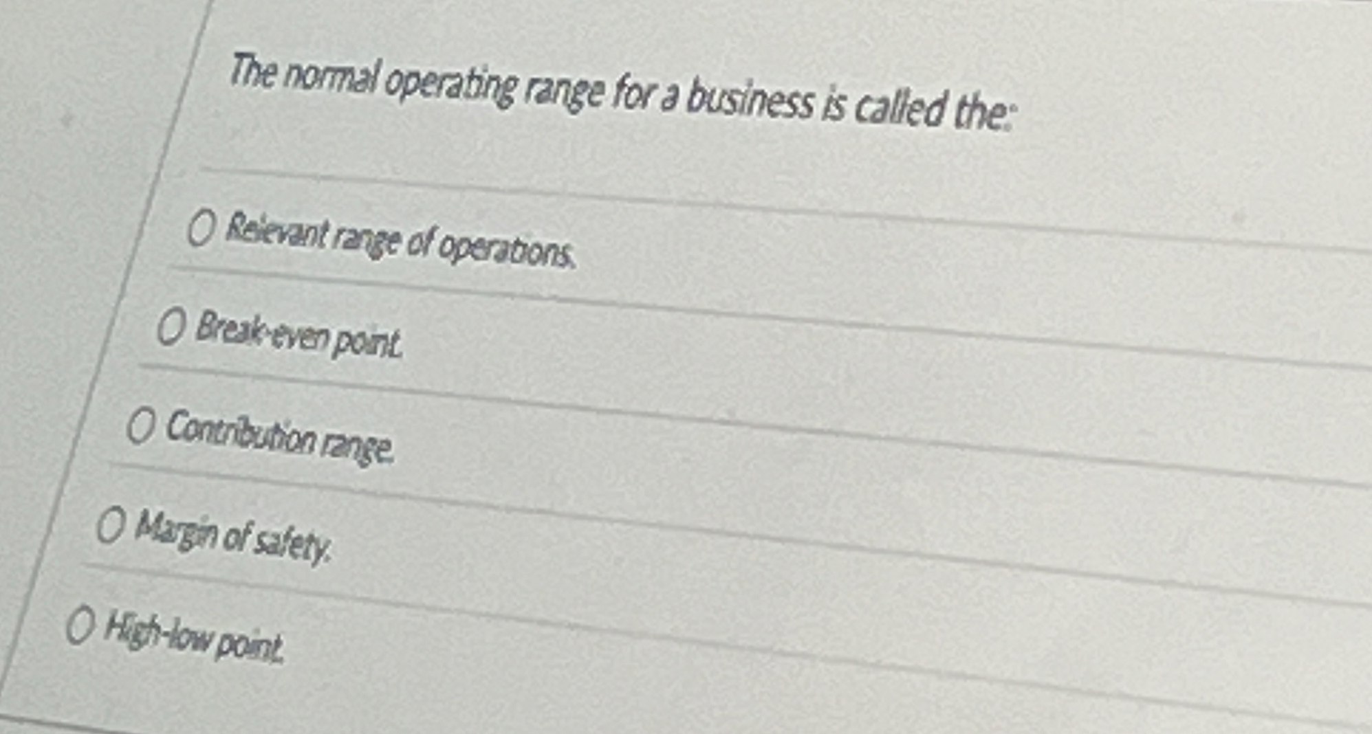 Solved The normal operating range for a business is called | Chegg.com