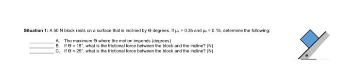 Solved Situation 1: A 50 N block rests on a surface that is | Chegg.com