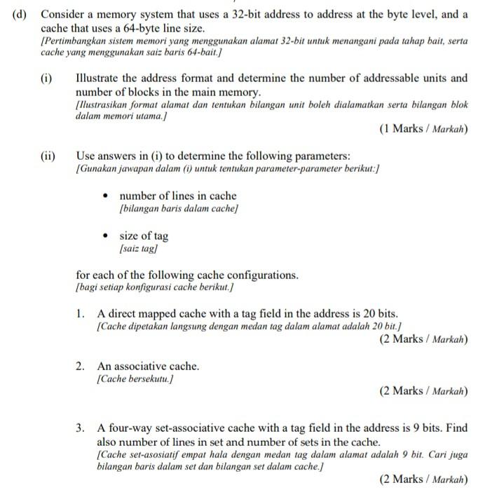Solved nsider a memory system that uses a 32-bit address to | Chegg.com