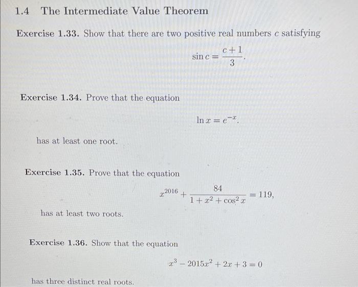 Solved 1.4 The Intermediate Value Theorem Exercise 1.33. | Chegg.com