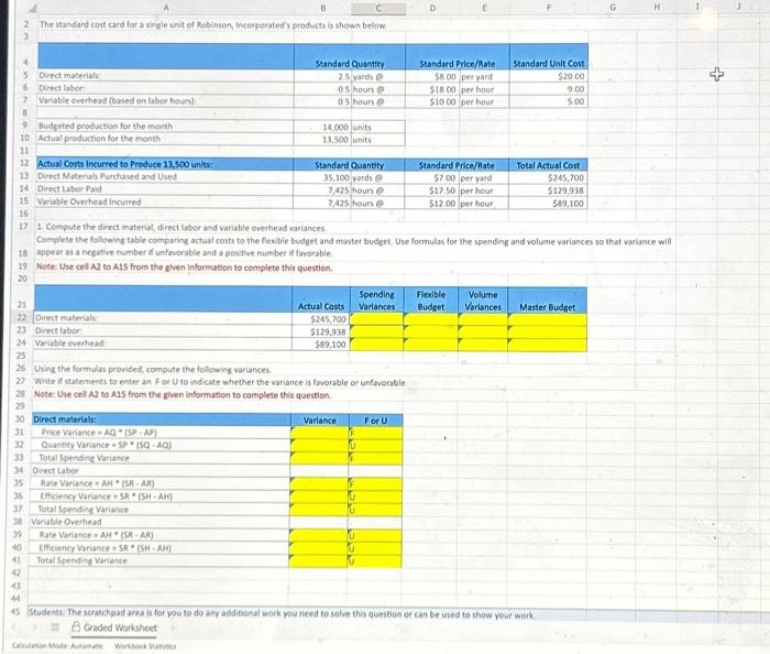 Solved 2. The standard cout card for a sincle unit of | Chegg.com