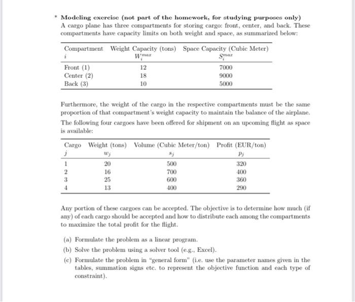 Solved * Modeling exercise (not part of the homework, for | Chegg.com