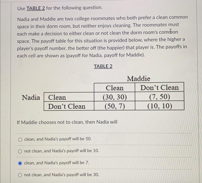 Solved Use TABLE 2 for the following question. Nadia and | Chegg.com