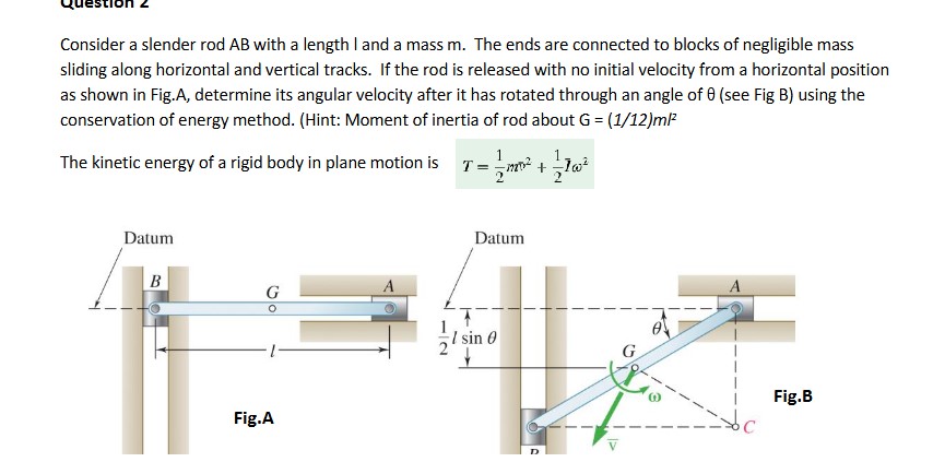 Solved Consider a slender rod AB with a length I and a mass | Chegg.com