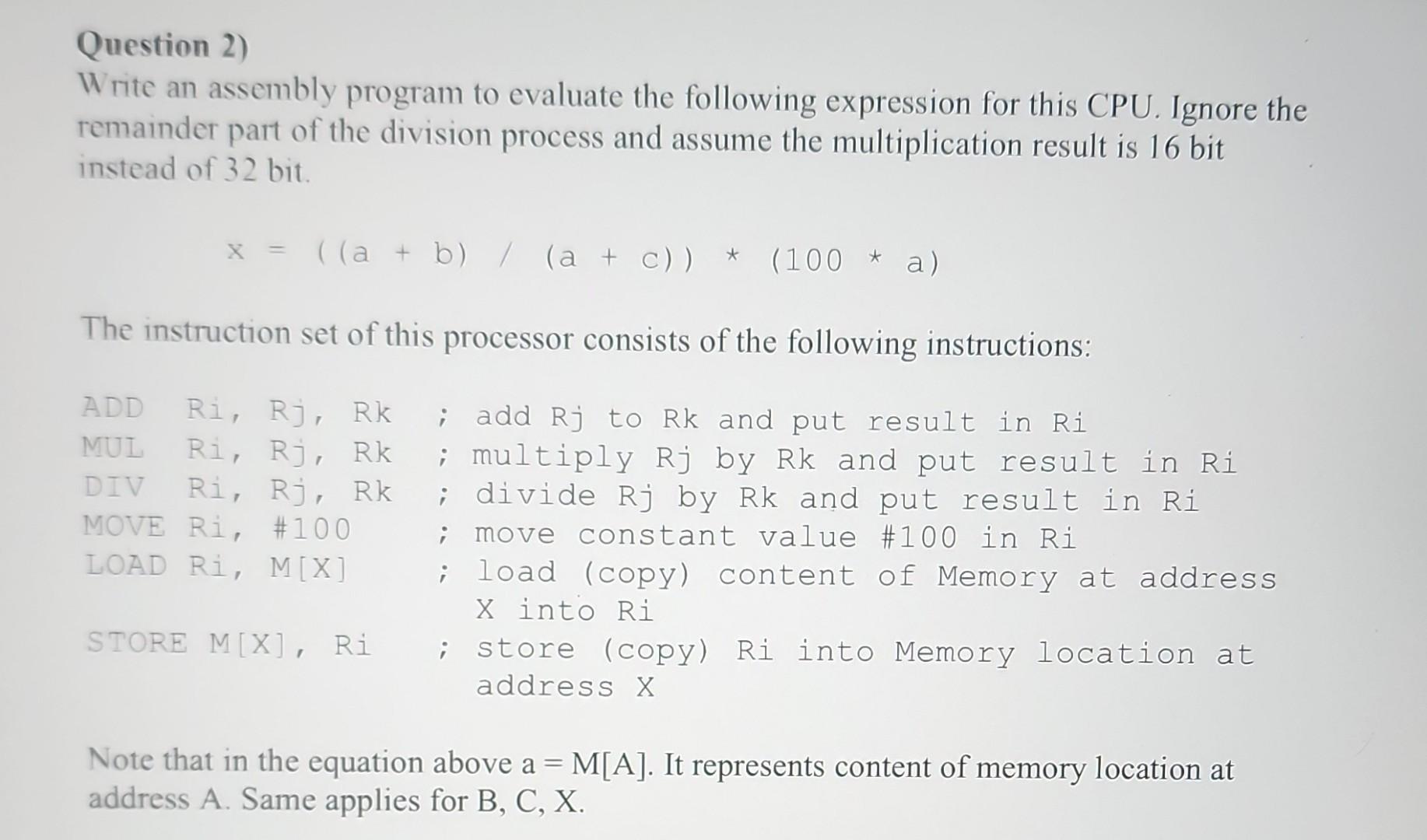 Solved Question 2) Write an assembly program to evaluate the | Chegg.com