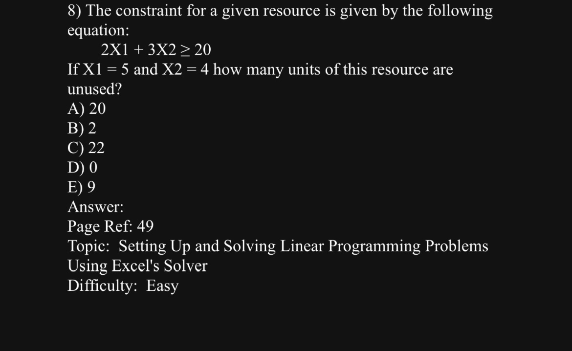 Solved The constraint for a given resource is given by the | Chegg.com