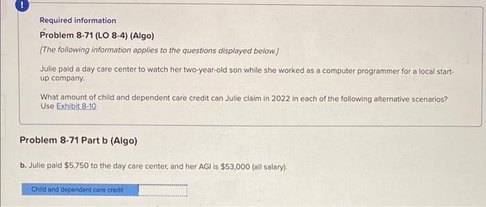 Solved Required information Problem 8-71 (LO 8-4) (Algo) | Chegg.com