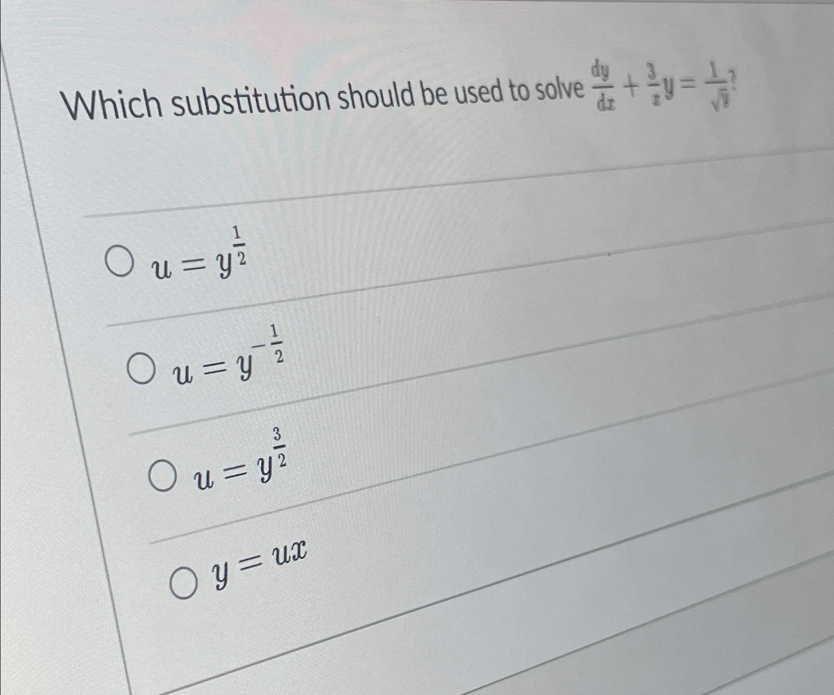 Solved Which substitution should be used to solve | Chegg.com