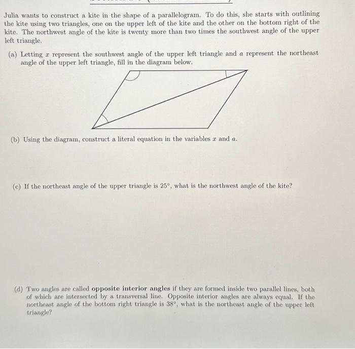 Solved Julia wants to construct a kite in the shape of a | Chegg.com