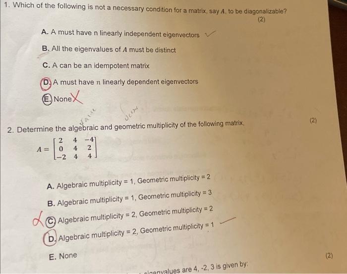 Solved 14. Find the eigenvalues and a basis for the | Chegg.com