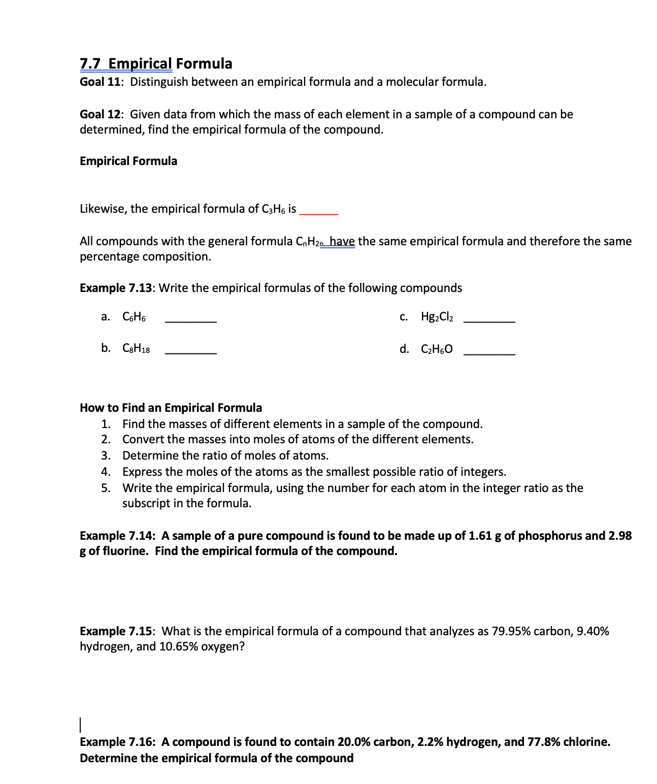 Solved 7.7 ﻿Empirical Formula Goal 11: Distinguish between | Chegg.com