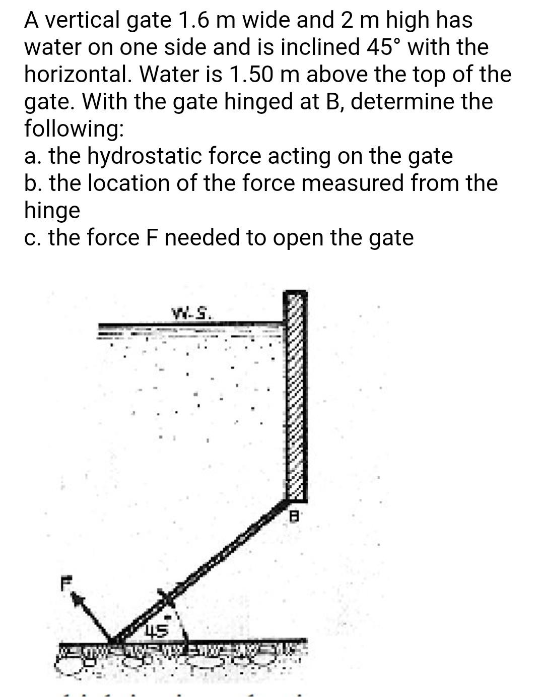 Solved A vertical gate 1.6 m wide and 2 m high has water on | Chegg.com