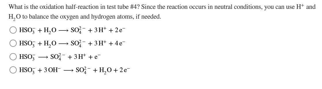 Solved What is ﻿the oxidation half-reaction in ﻿test tube | Chegg.com