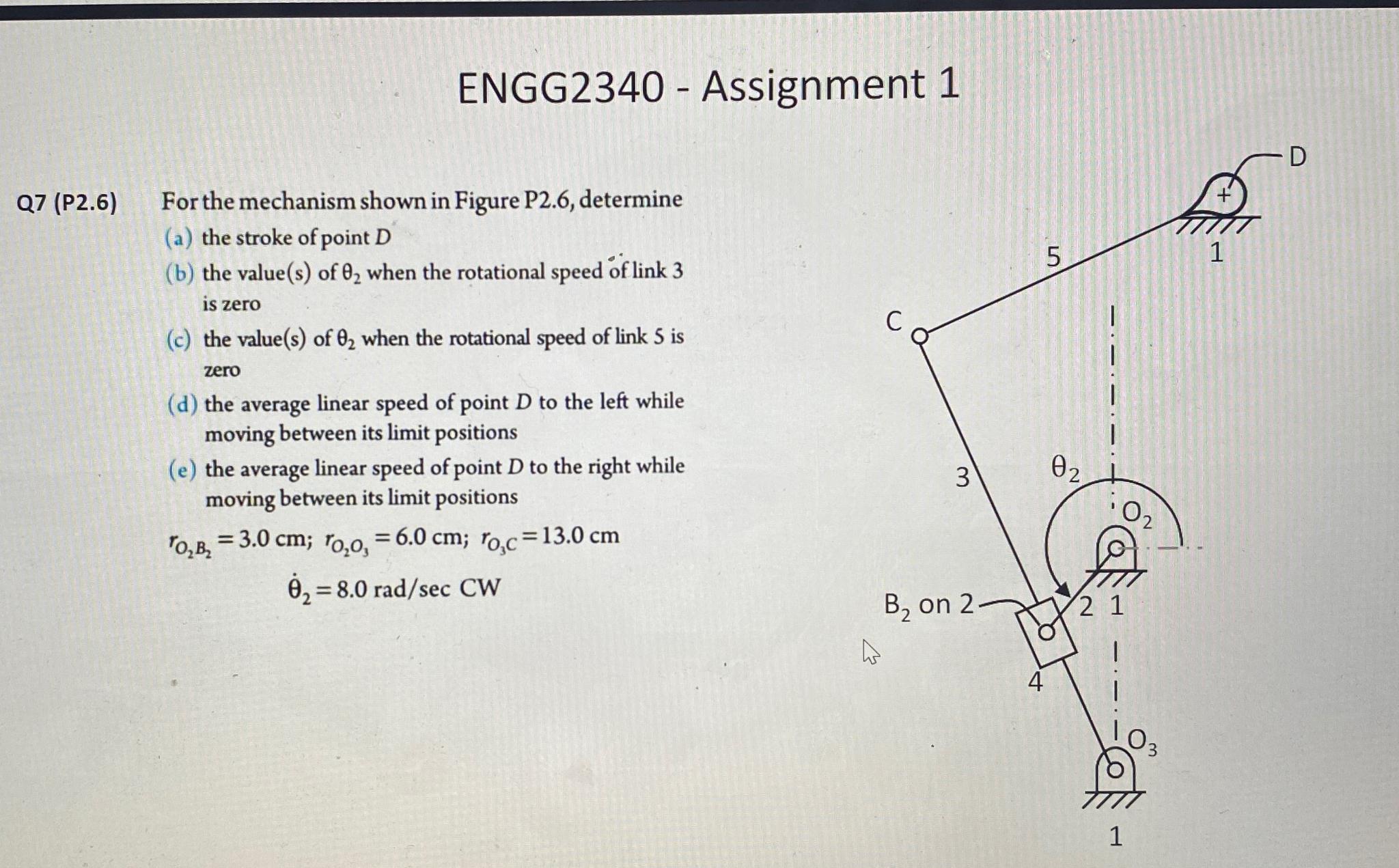 Solved ENGG2340 - Assignment 1\\nQ7 (P2.6) For the mechanism | Chegg.com