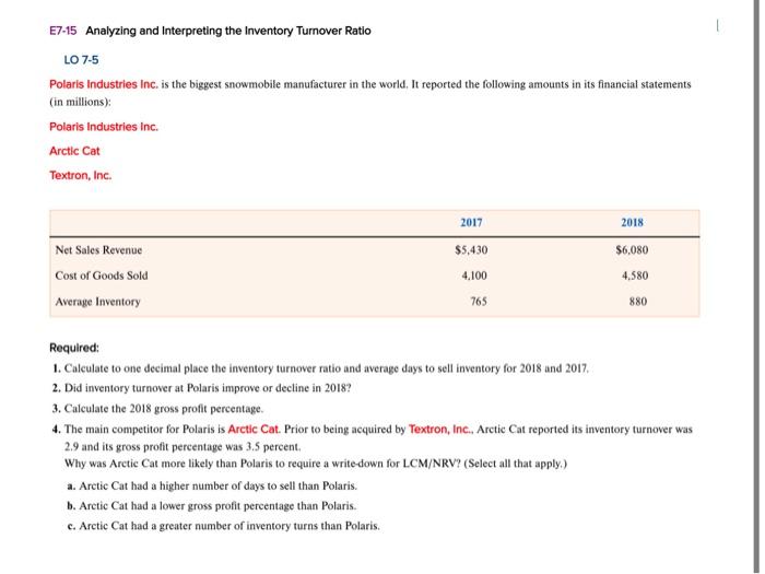 Solved E7-15 Analyzing and Interpreting the Inventory | Chegg.com