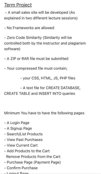 Solved Term Project - A small sales site will be developed | Chegg.com