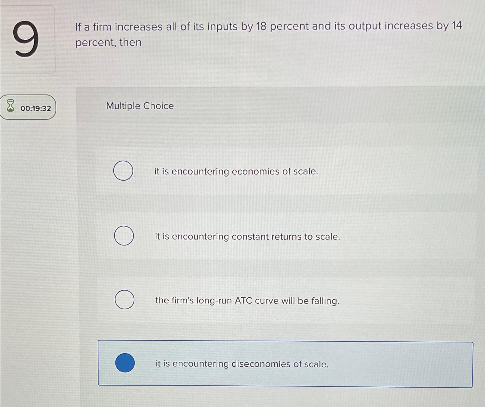 Solved If a firm increases all of its inputs by 18 ﻿percent | Chegg.com