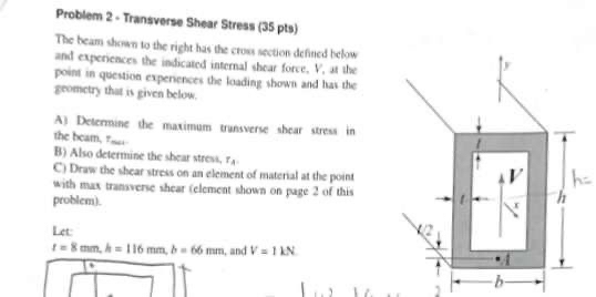 Solved Problem 2 - ﻿Transwerse Shear Stress (35 ﻿pts)The | Chegg.com