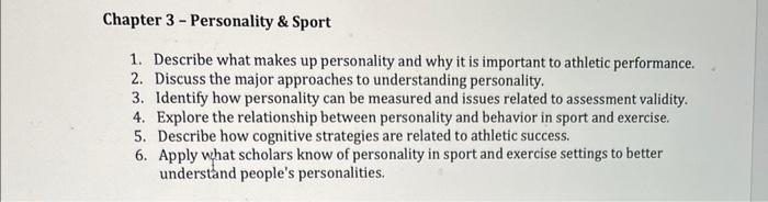 Solved Chapter 3 - Personality \& Sport 1. Describe what | Chegg.com