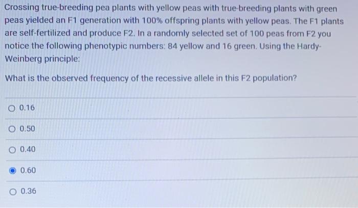 Solved Crossing true-breeding pea plants with yellow peas | Chegg.com