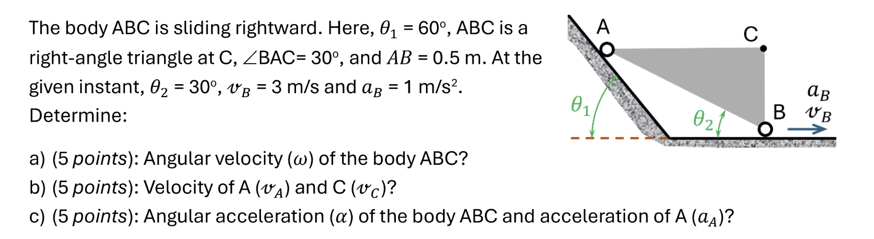 Solved The body ABC is ﻿sliding rightward. Here, θ1=60°,ABC | Chegg.com