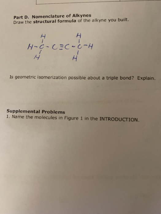 Solved Part D. Nomenclature of Alkynes Draw the structural | Chegg.com