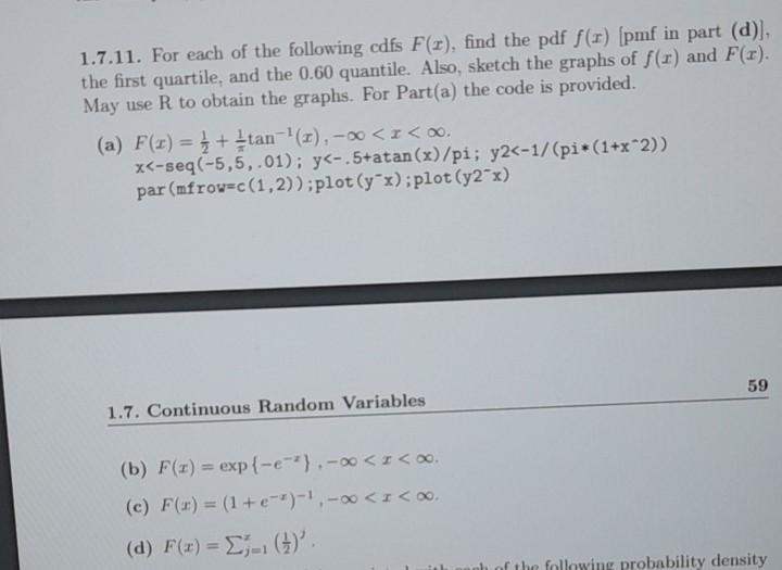 Solved for each of the following cdfs F(x), find the pdf | Chegg.com