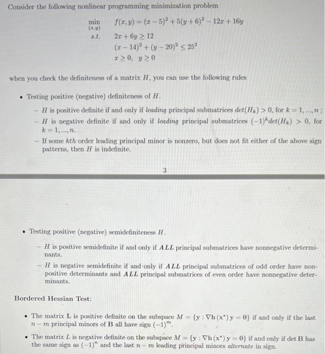 Solved (2.1) Consider the following nonlinear programming | Chegg.com